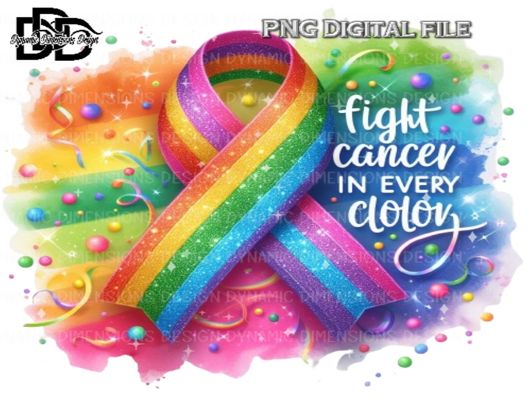 Rainbow Cancer Ribbon With Heart PNG Digital Download Sublimation ...