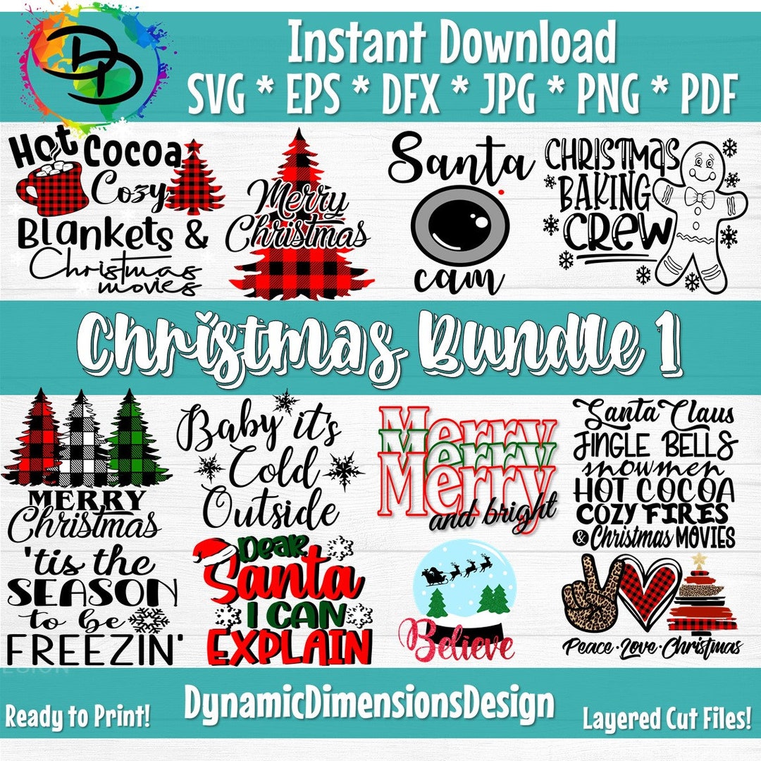 HUGE Christmas SVG Bundle, 12 Holiday Designs, Instant Download ...