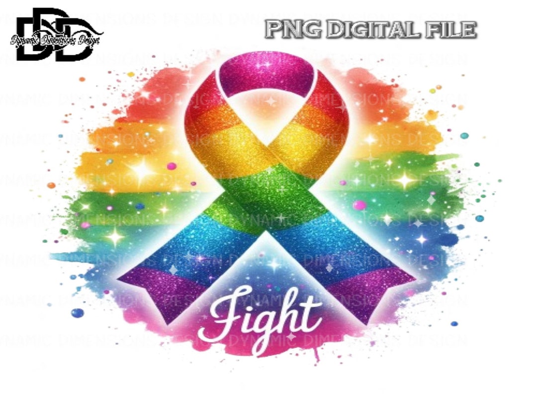 Rainbow Cancer Ribbon With Heart PNG Digital Download Sublimation ...