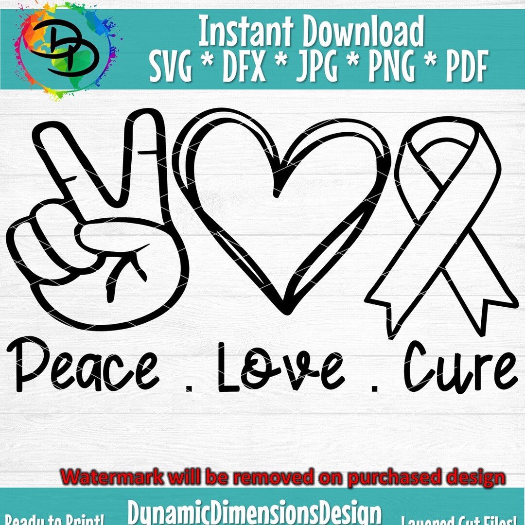 Peace Love Cure Svg, Awareness Ribbon Svg, Cancer Ribbon, Cancer SVG ...