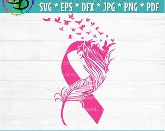 Feather Pink Ribbon SVG / Cut File / Cricut / Commercial Use ...