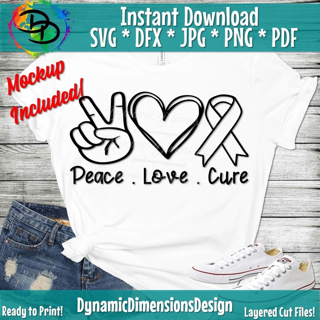 Peace Love Cure Svg, Awareness Ribbon Svg, Cancer Ribbon, Cancer SVG ...