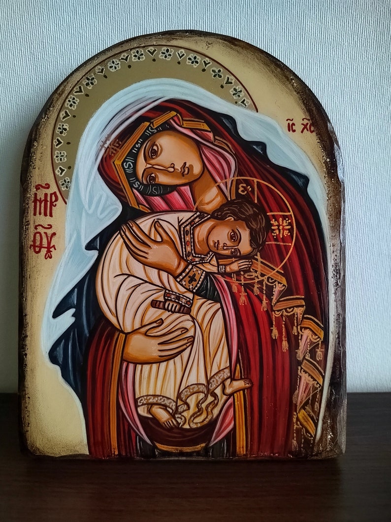 Virgin Mary, Hand Painted Icon, the Mother of God With a Child - Etsy