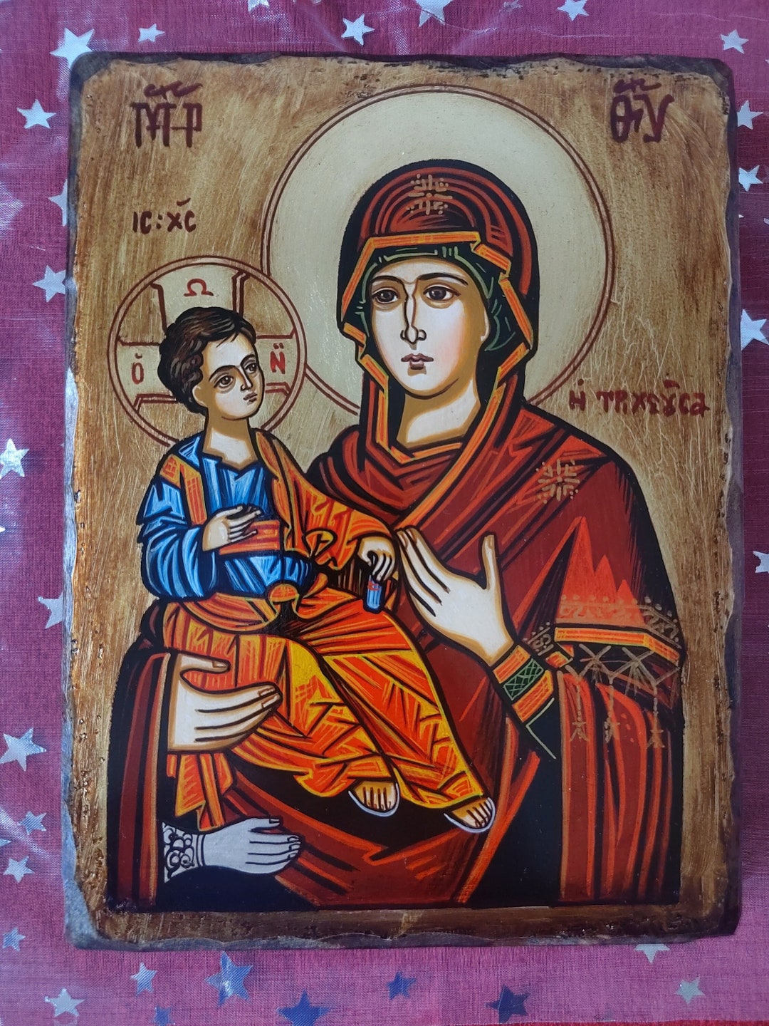 Virgin Mary, Hand Painted Icon, the Mother of God With a Child - "three ...
