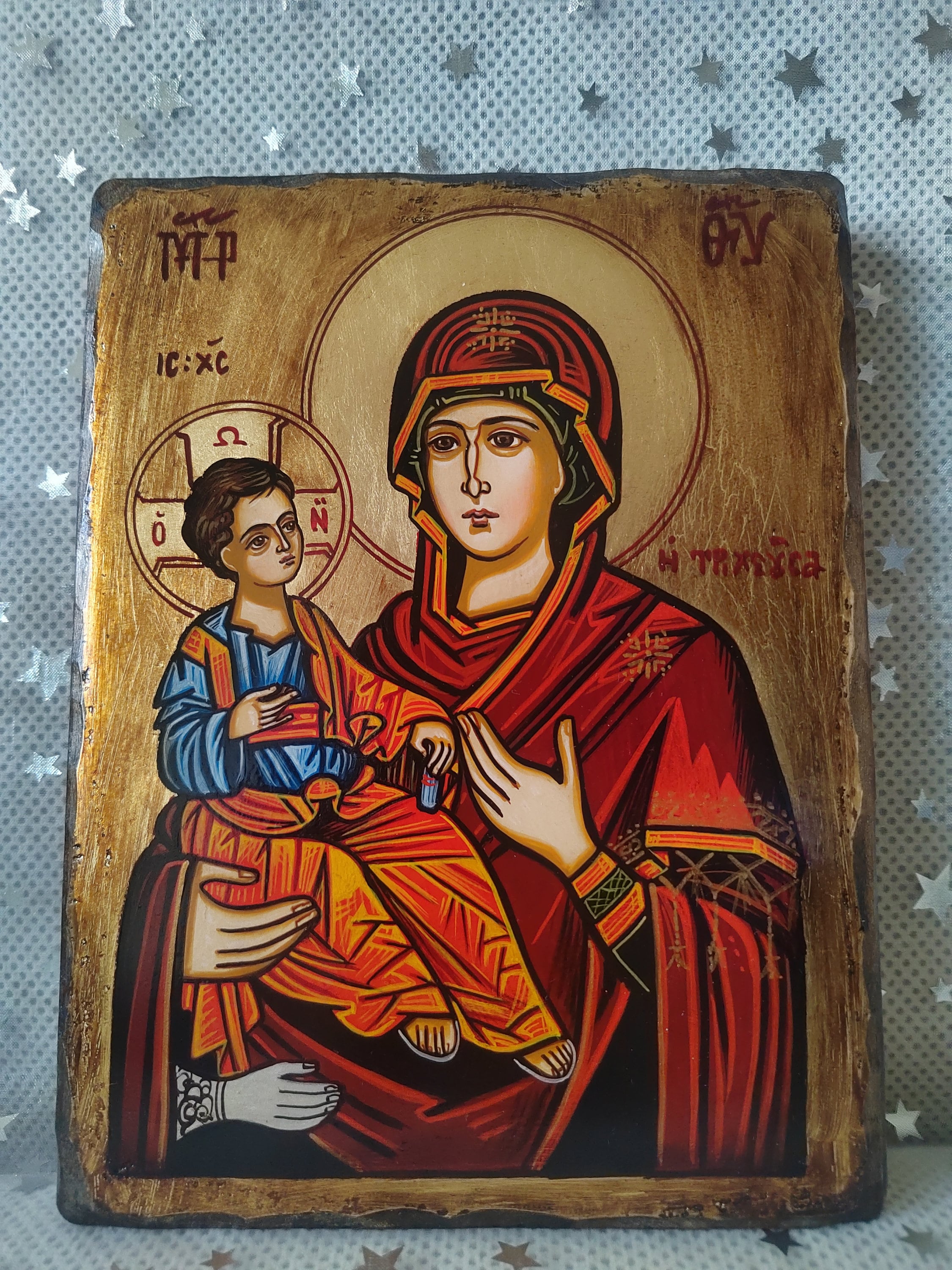 Virgin Mary, Hand Painted Icon, the Mother of God With a Child - "three ...