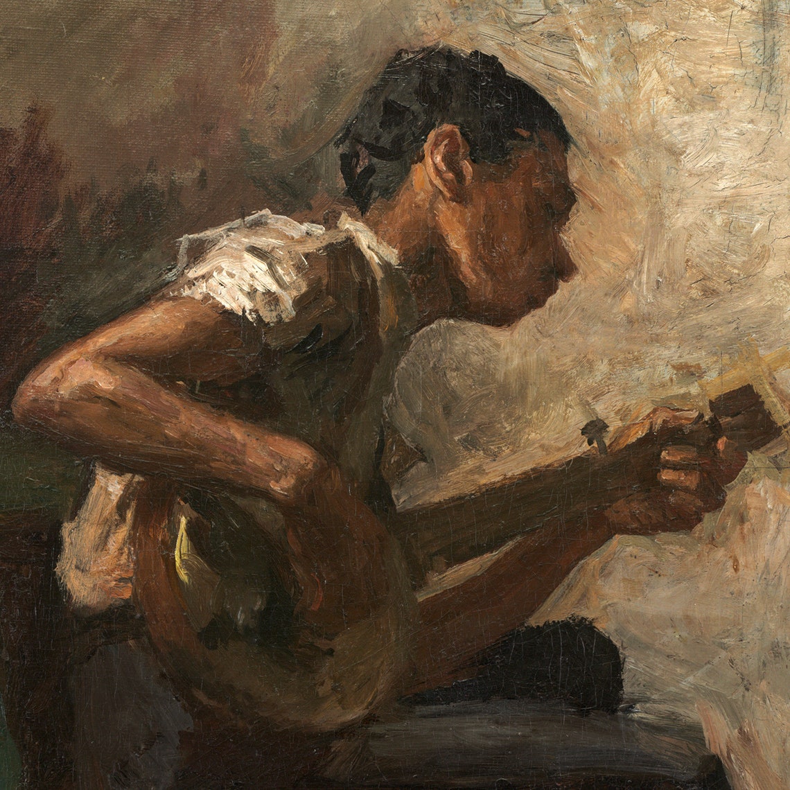 Portrait/ Portrait of Young Man Playing Musical Instrument/music/ Banjo ...