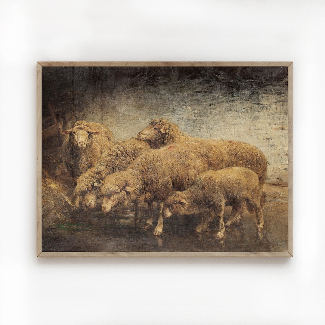 Sheep Painting/sheep in Barn/ Rural Landscape & Scenery/printable ...