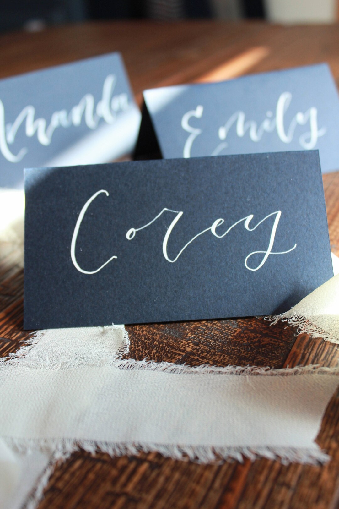 Navy Blue Folded Place Cards, Handwritten Place Cards, for Weddings ...