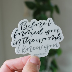 Jeremiah 1:5 Vinyl Sticker, Catholic Sticker, Pro-life Sticker ...