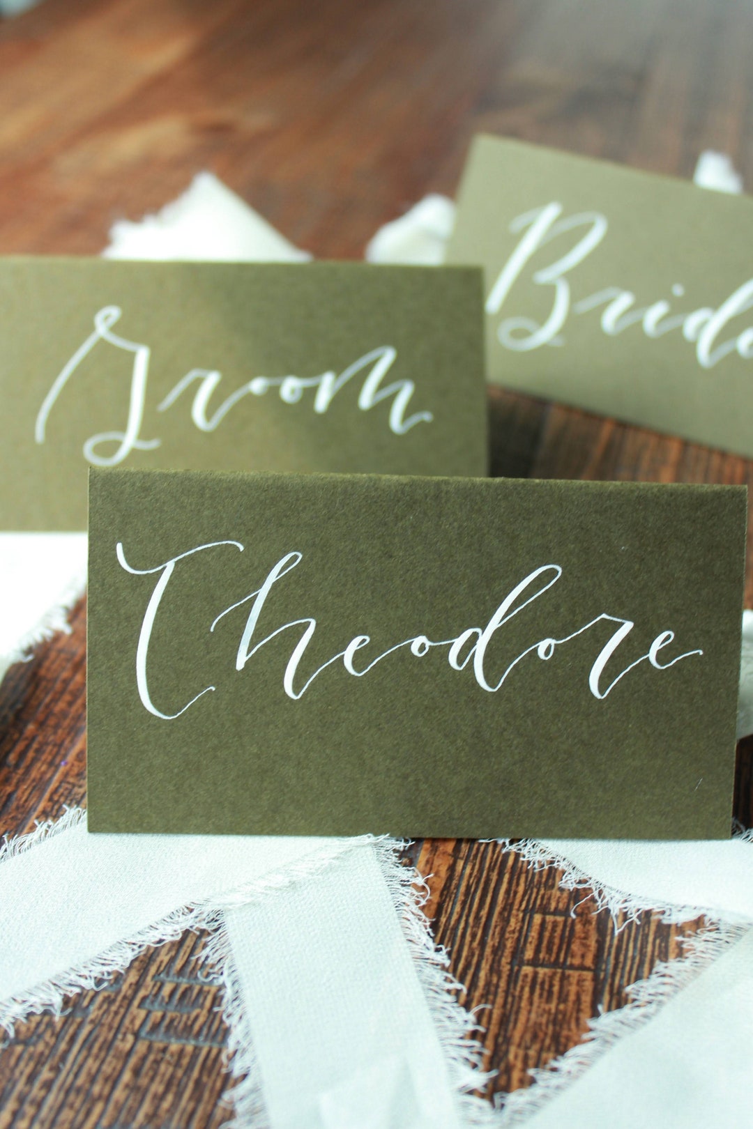 Green Folded Place Cards, Handwritten Place Cards, for Weddings ...