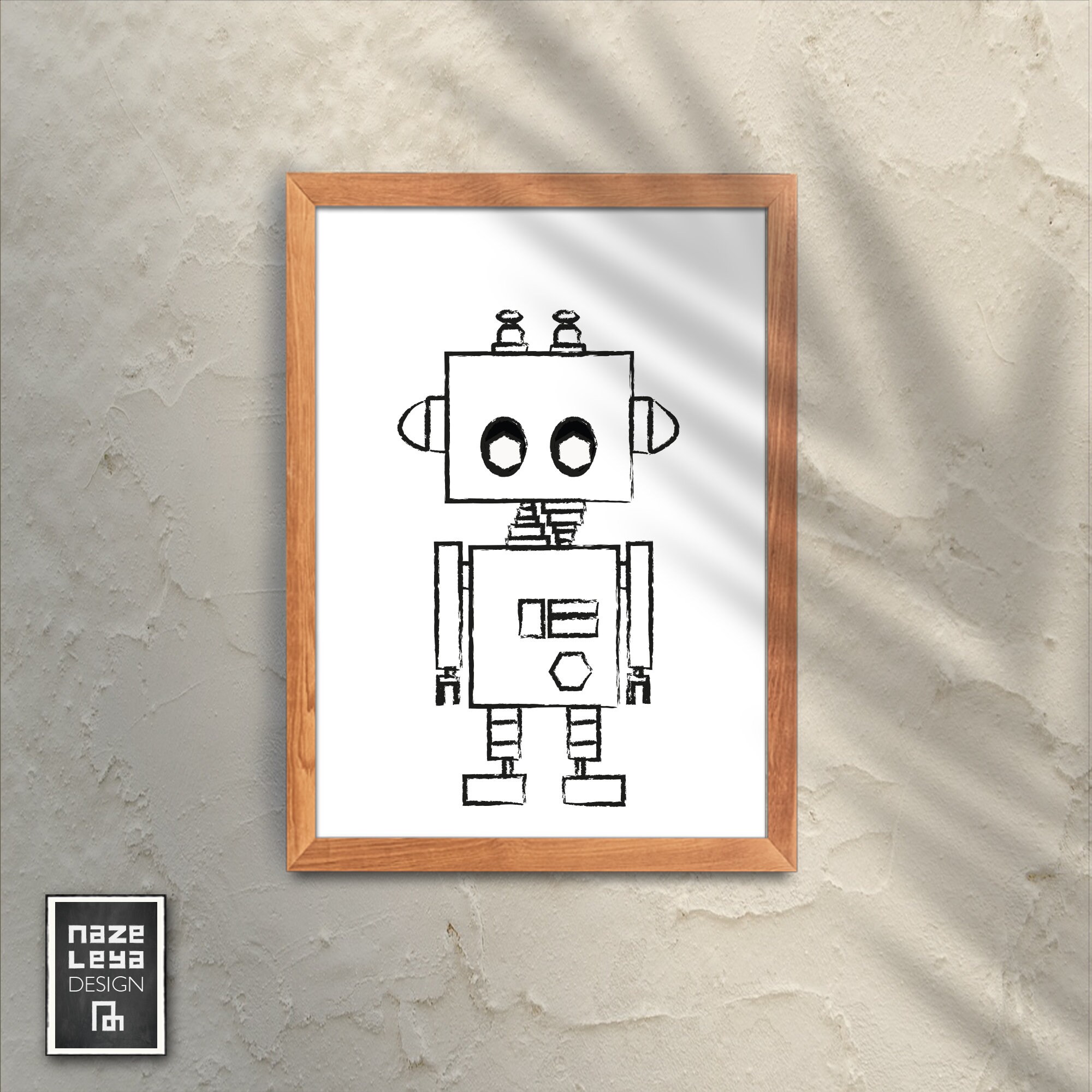 Robot Print, Kids Room Robot Digital, Minimal Nursery Decor, Black ...