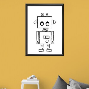 Robot Print, Kids Room Robot Digital, Minimal Nursery Decor, Black ...