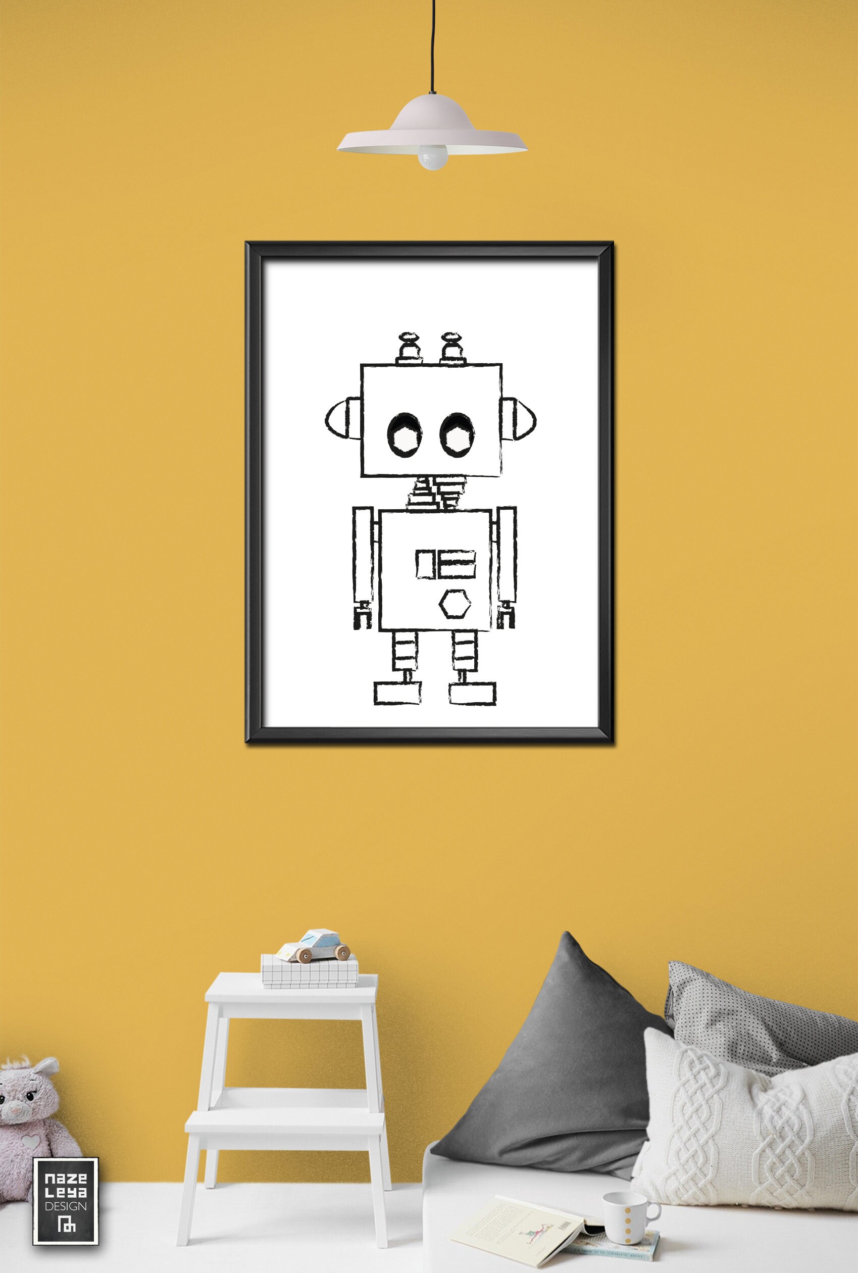 Robot Print, Kids Room Robot Digital, Minimal Nursery Decor, Black ...