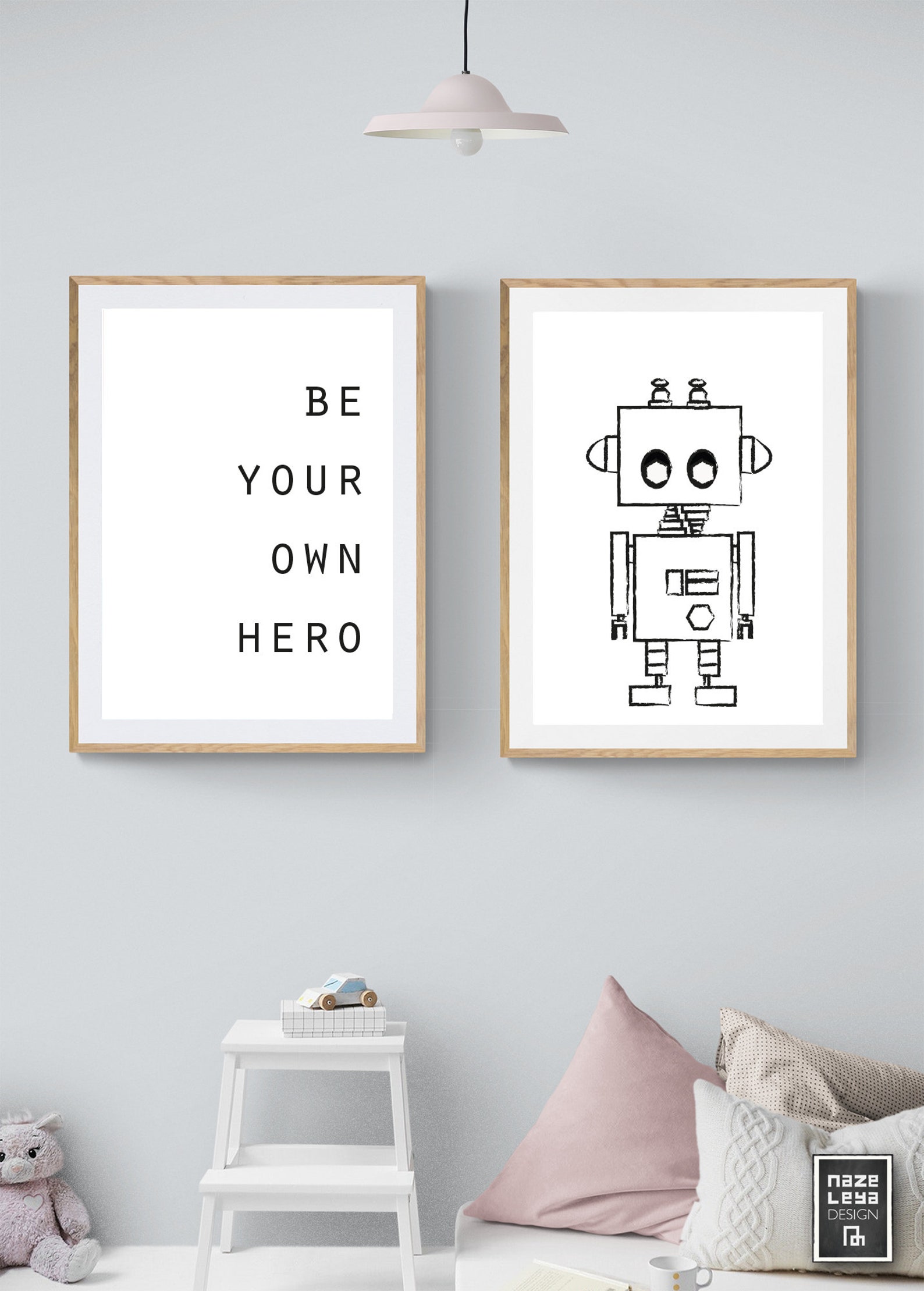 Robot Print, Kids Room Robot Digital, Minimal Nursery Decor, Black ...