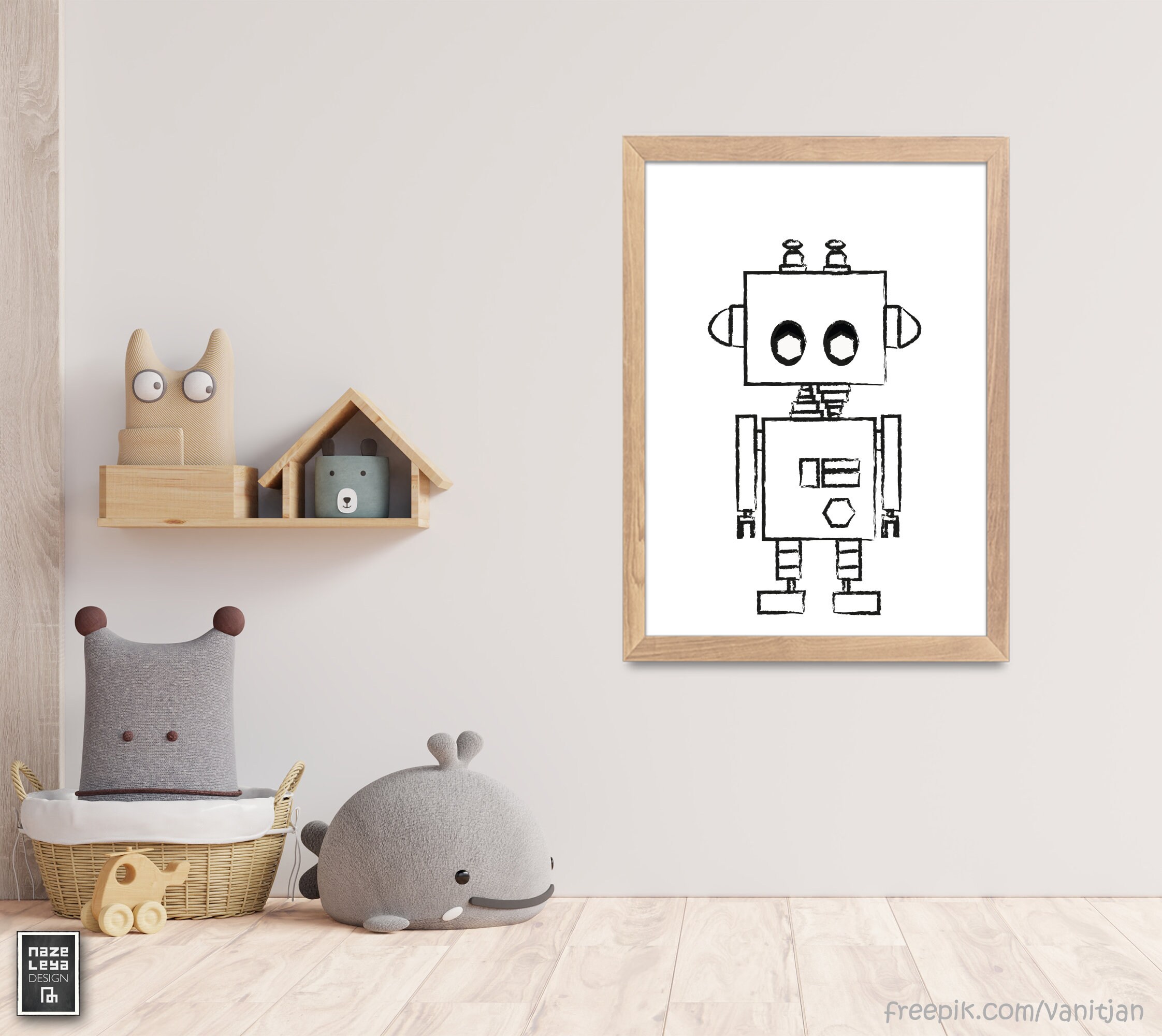 Robot Print, Kids Room Robot Digital, Minimal Nursery Decor, Black ...