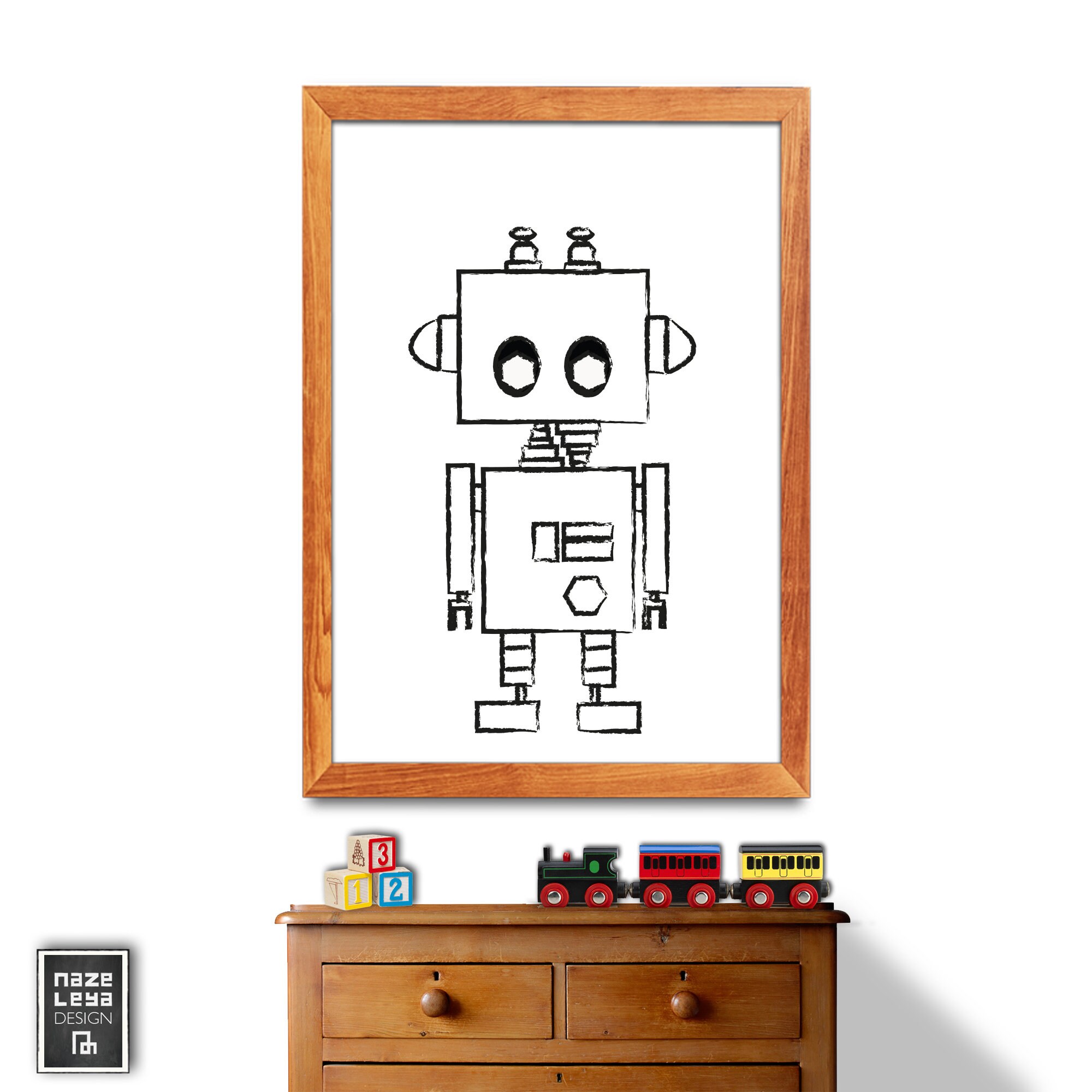 Robot Print, Kids Room Robot Digital, Minimal Nursery Decor, Black ...