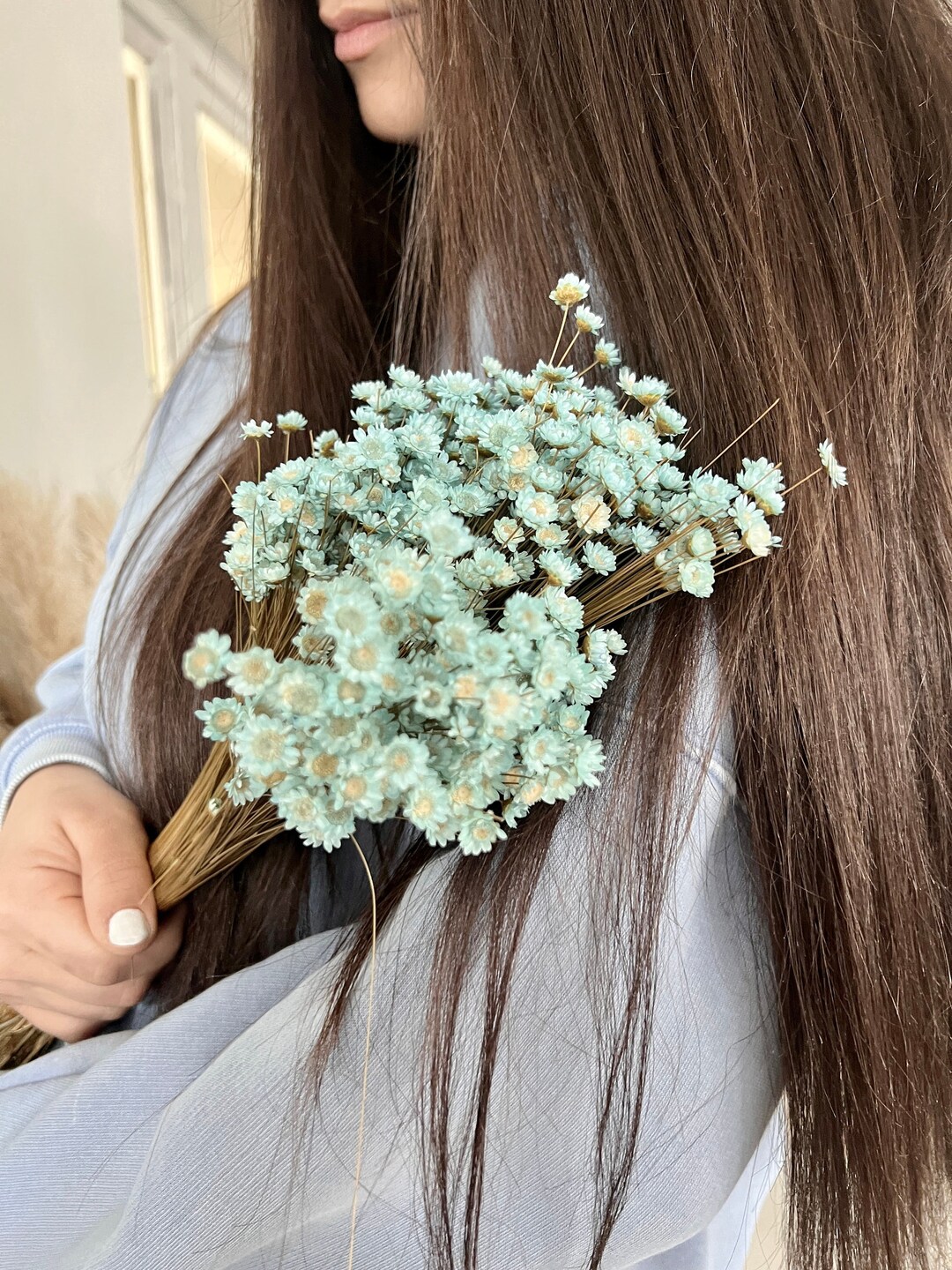 Dried Flower Bouquet, Glixia, Light Blue, Dried Flowers, Wedding, Home ...