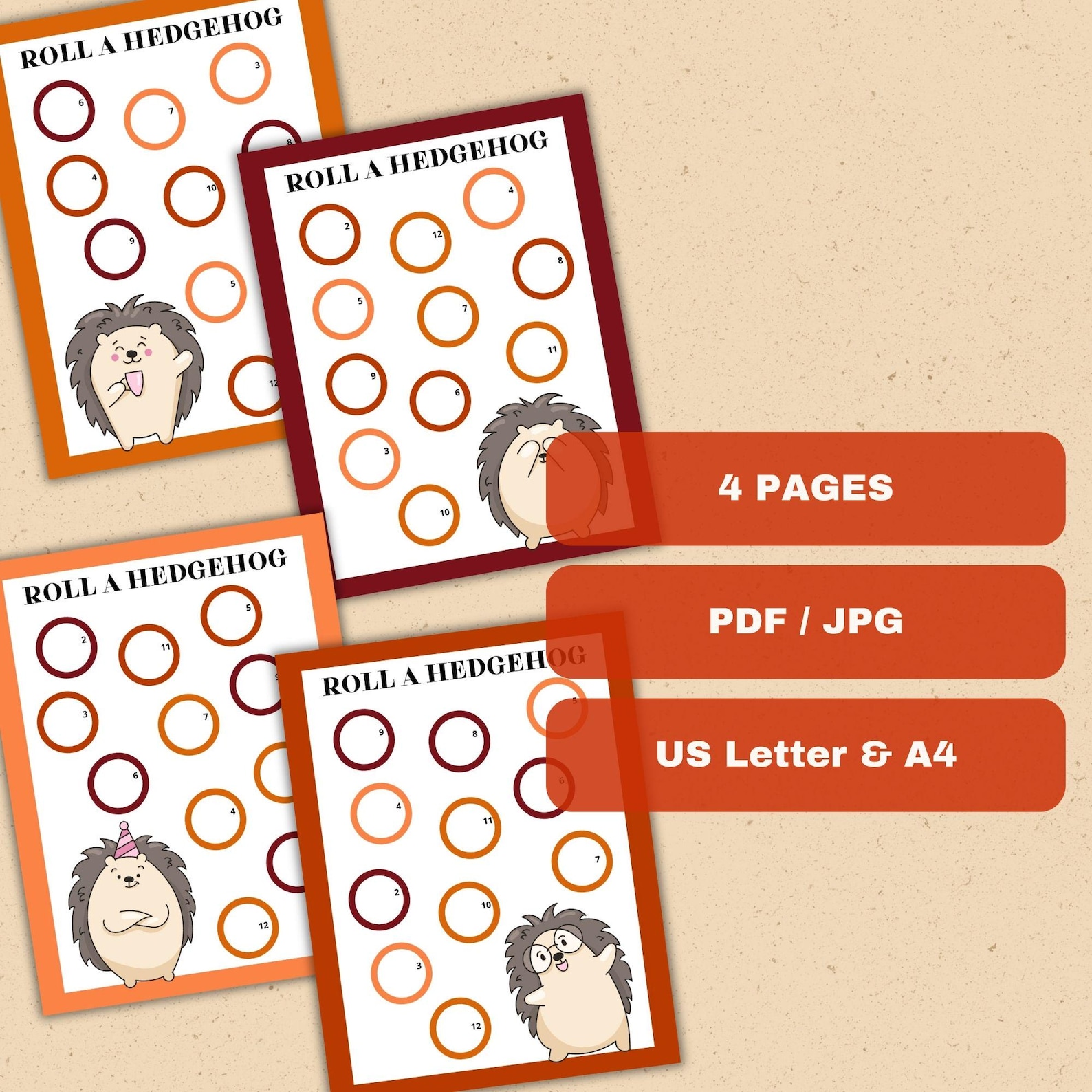 Fall Dice Game Roll a Hedgehog Double Dice Game Printable Fall Kids ...