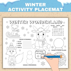 Winter Activity Placemat for Kids: Coloring Page, Party Game (digital ...