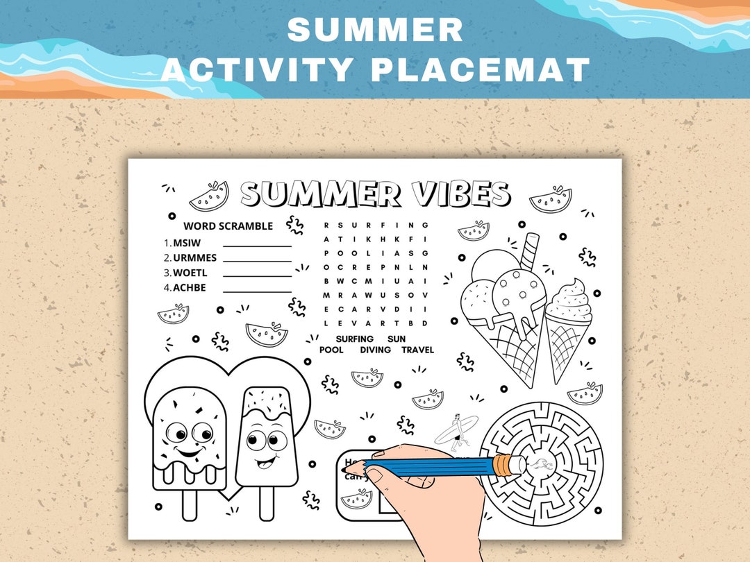 Summer Activity Placemat Printable Summer Activity Sheet Holiday Games ...