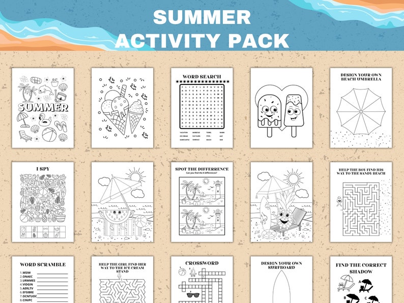 Summer Activity Book: Coloring Pages, Word Search, Mazes (PDF) - Etsy UK