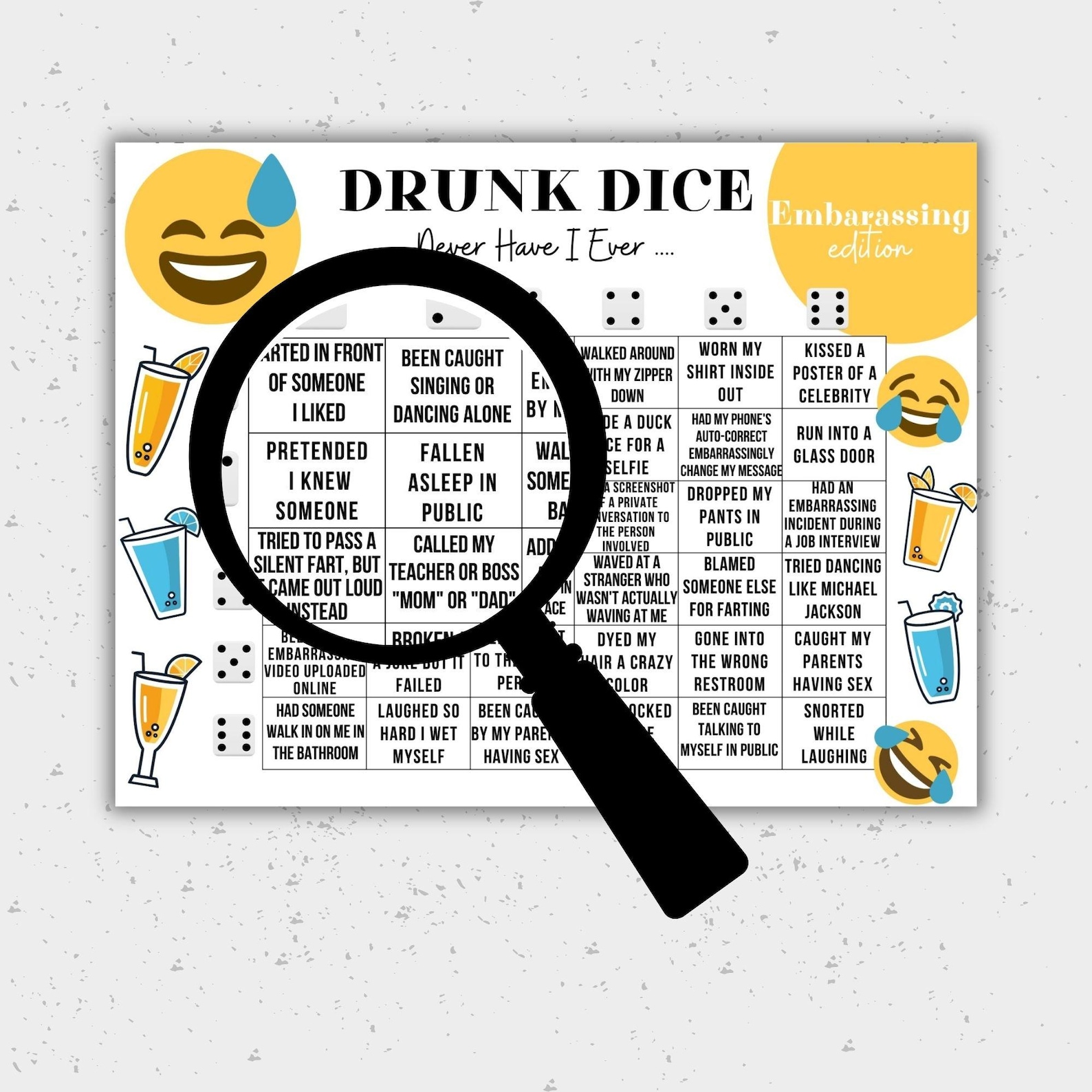 Drunk Dice Never Have I Ever Embarassing Question Printable Drinking ...