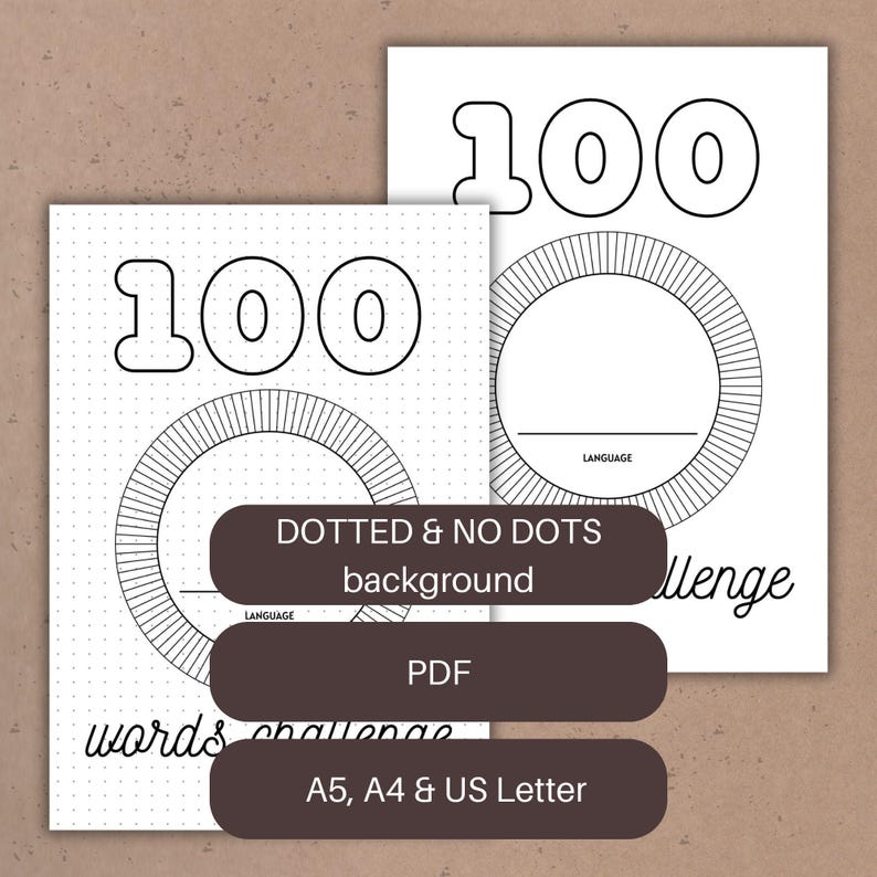 100 Words Challenge Tracker Printable Language Learning Habit Tracker ...