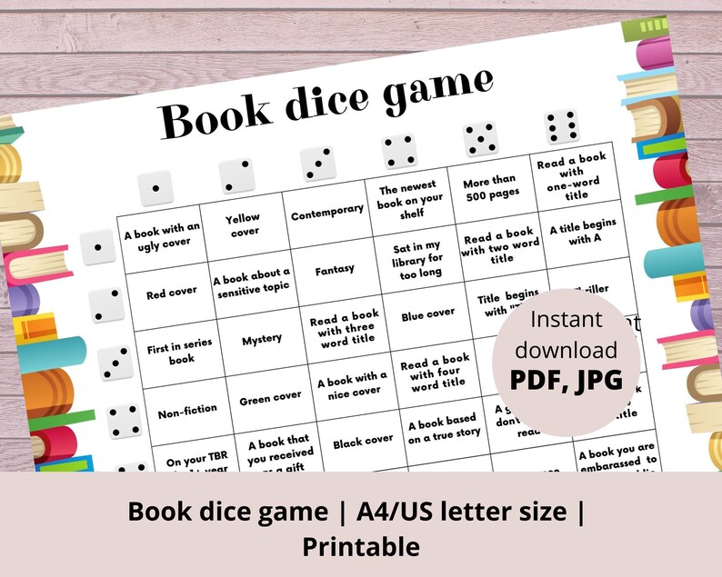 Book Dice Game Reading Challenge TBR Game Printable Book - Etsy