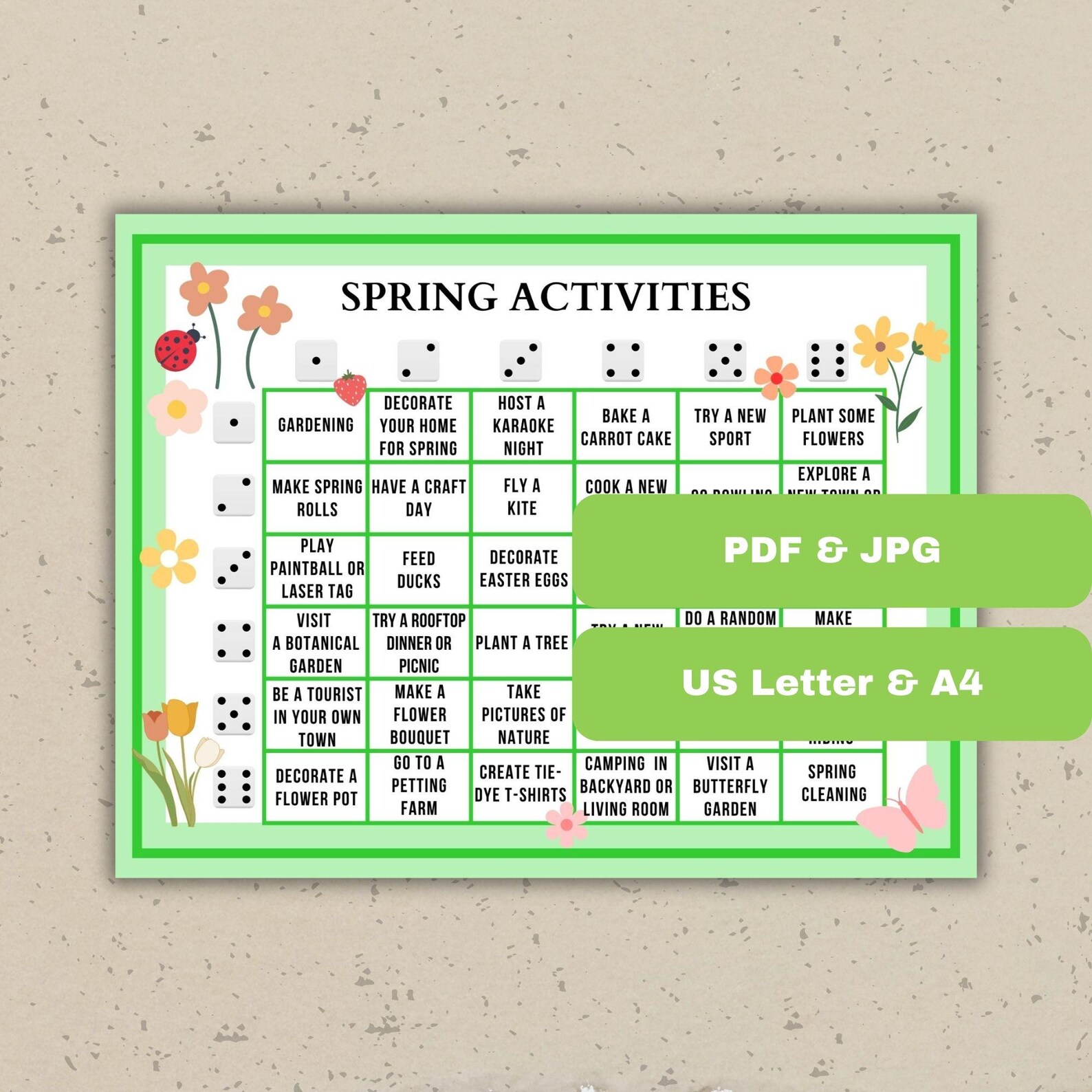 Spring Activities Dice Game Printable Spring Bucketlist I'm Bored Jar ...
