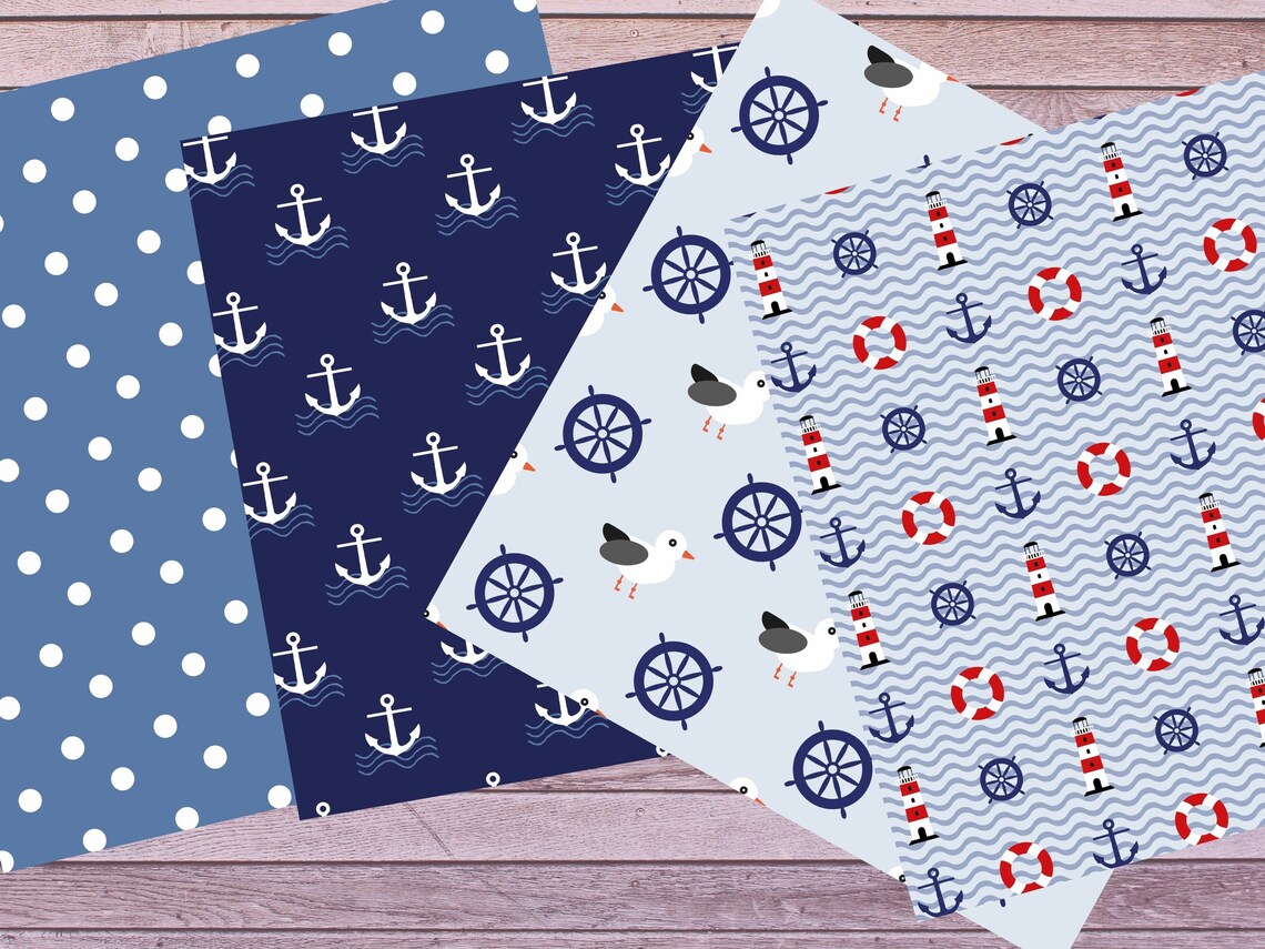 Nautical Digital Papers, Navy Scrapbook Paper, Summer Scrapbook Papers ...