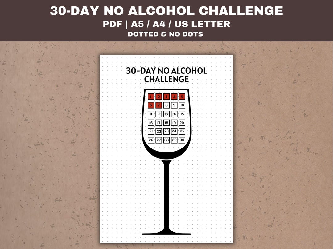 30-day No Alcohol Challenge Tracker Printable, Dry January Challenge ...
