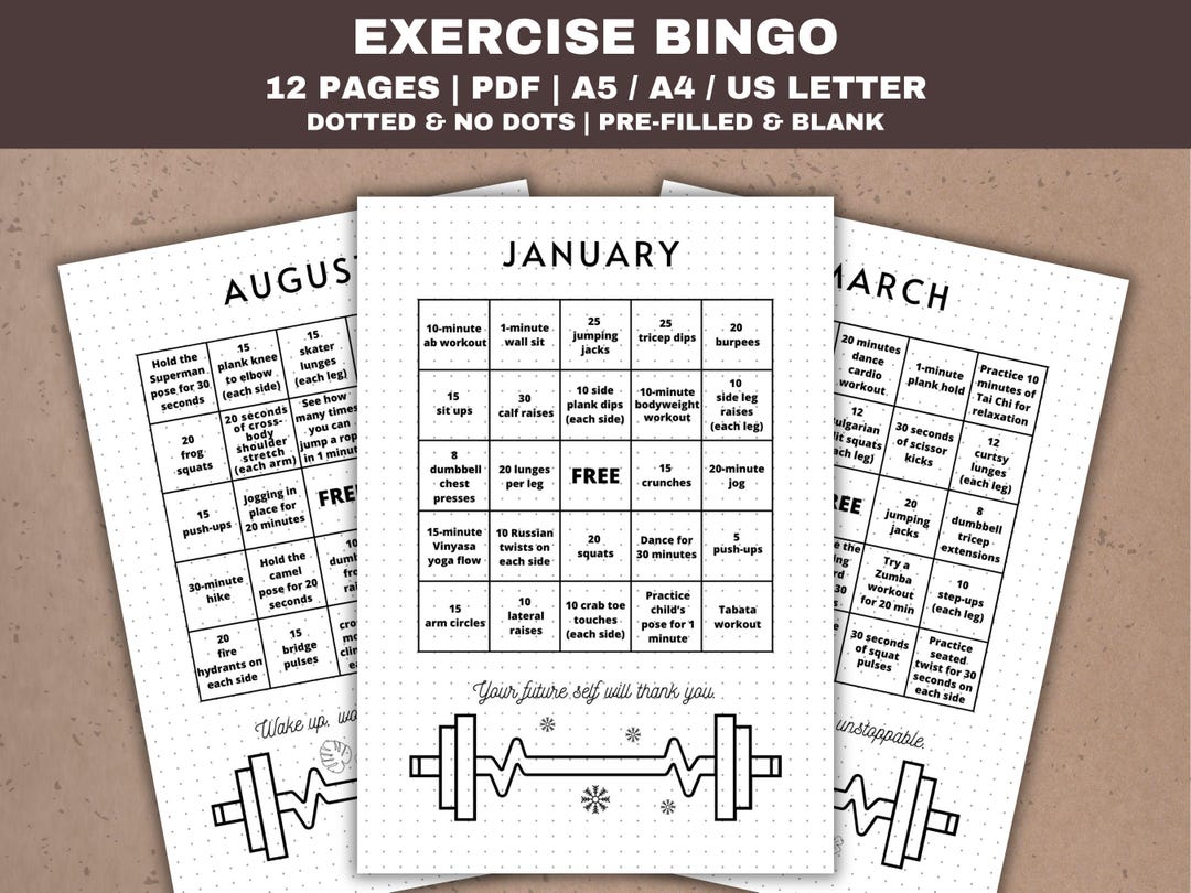 Fitness Bingo Printable Monthly Exercise Bingo Workout Challenge ...