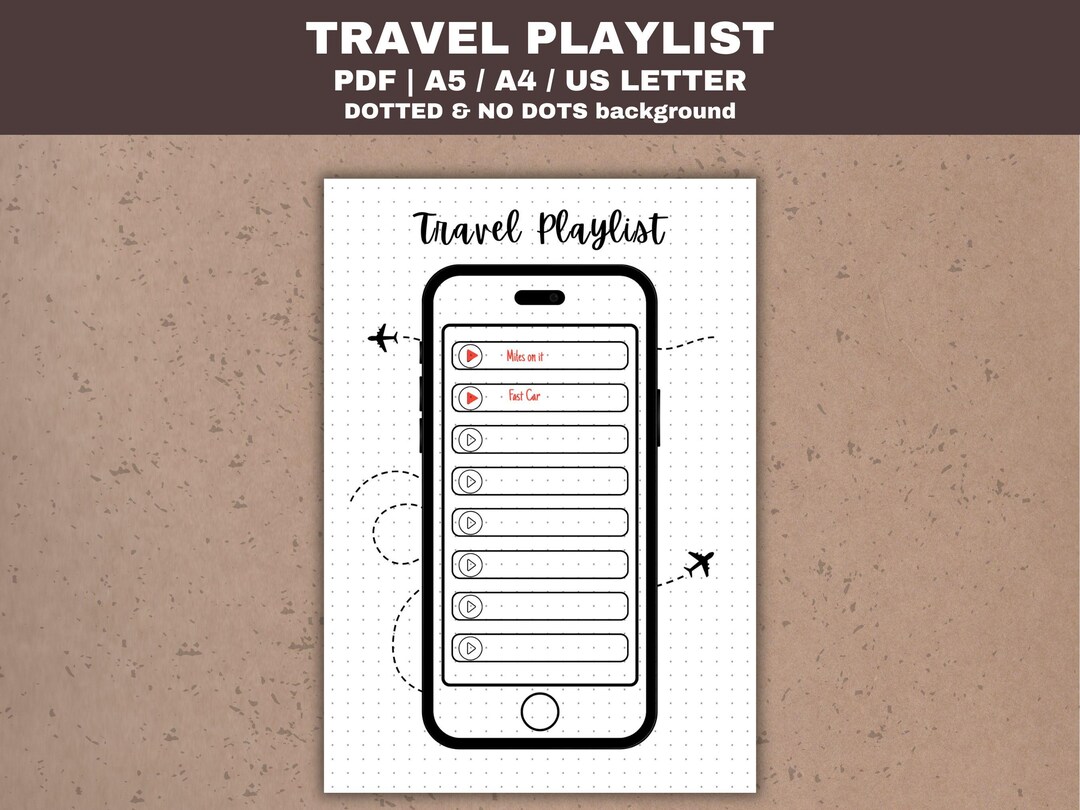 Travel Playlist Printable Vacation Playlist Travel Journal Travel ...