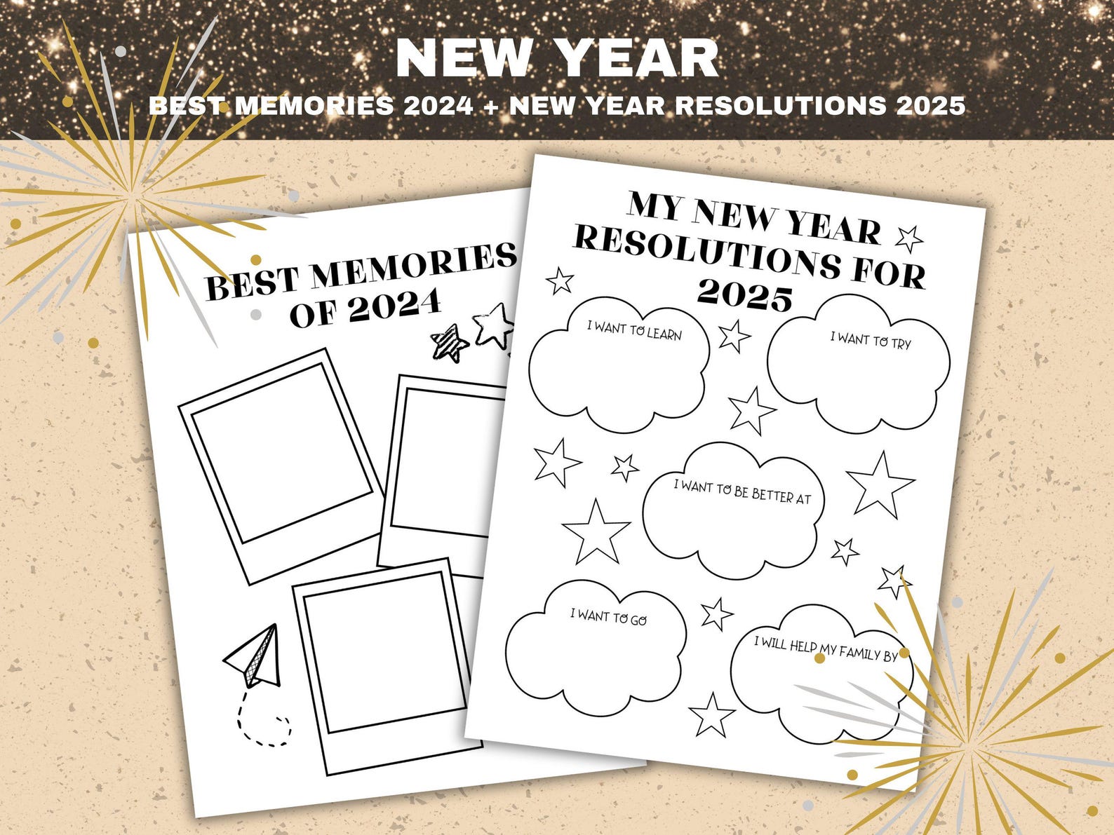 Printable New Year Memory & Resolution Set, New Year Resolution for ...
