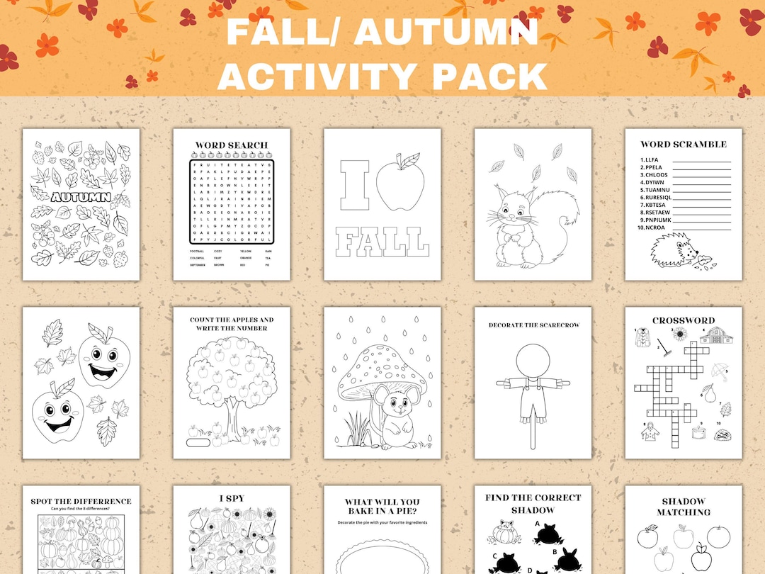 Fall Activity Sheets for Kids Printable, Coloring Pages, Mazes & Word ...