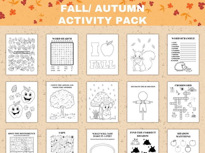 Fall Activity Sheets for Kids Printable, Coloring Pages, Mazes & Word ...