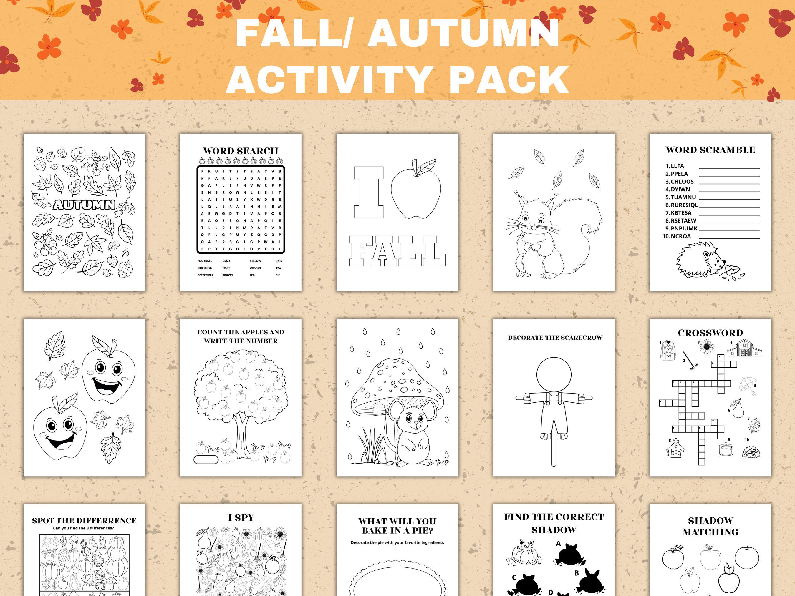 Fall Activity Sheets for Kids Printable, Coloring Pages, Mazes & Word ...