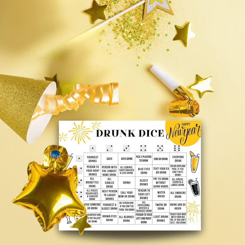 New Year's Eve Drunk Dice, Party Dice Game, Drinking Dice Board Game ...