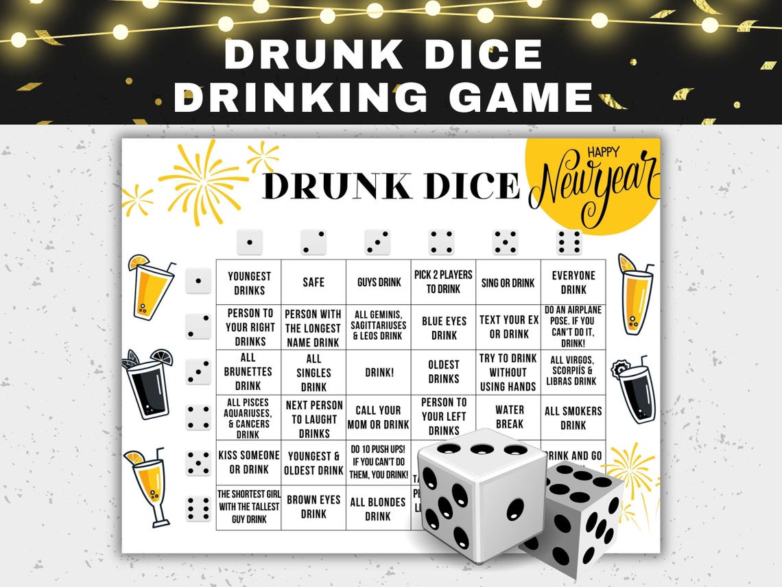 New Year's Eve Drunk Dice, Party Dice Game, Drinking Dice Board Game ...