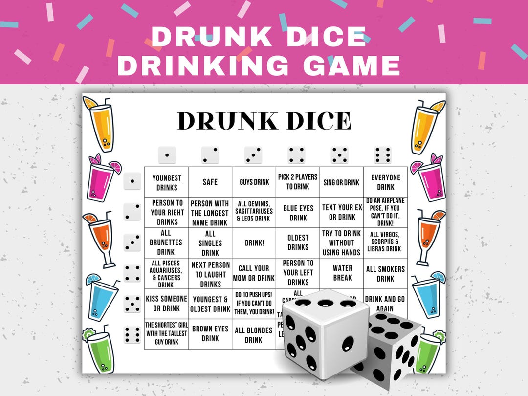 Drunk Dice Drinking Board Game Printable Party Game for Adults PDF - Etsy