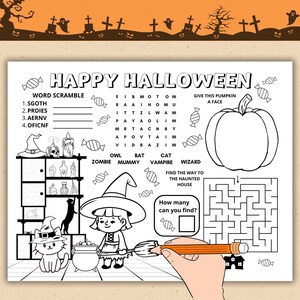 Halloween Activity Placemat Printable Halloween Kids Activity Sheet ...