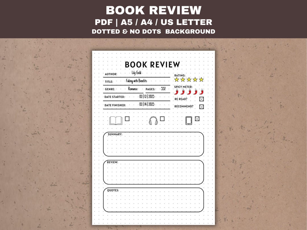 Book Review Journal Page Printable - Reading Log With Spicy Rating - Etsy