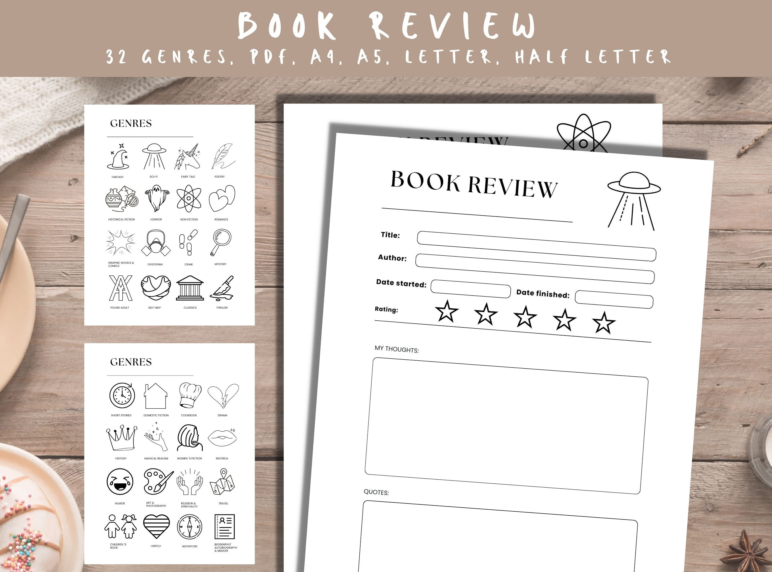 Book Review Printable, Book Tracker, Book Log, Book Journal, A4, A5 ...