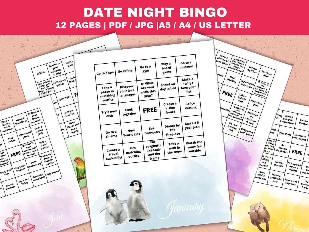 Date Night Bingo Game Printable Year of Dates Couples Bingo Game Date ...