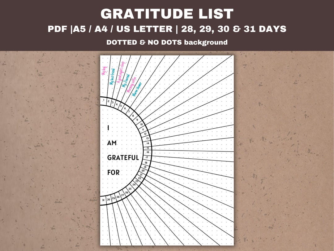 Daily Gratitude List Printable Gratitude Journal Thankful for List ...