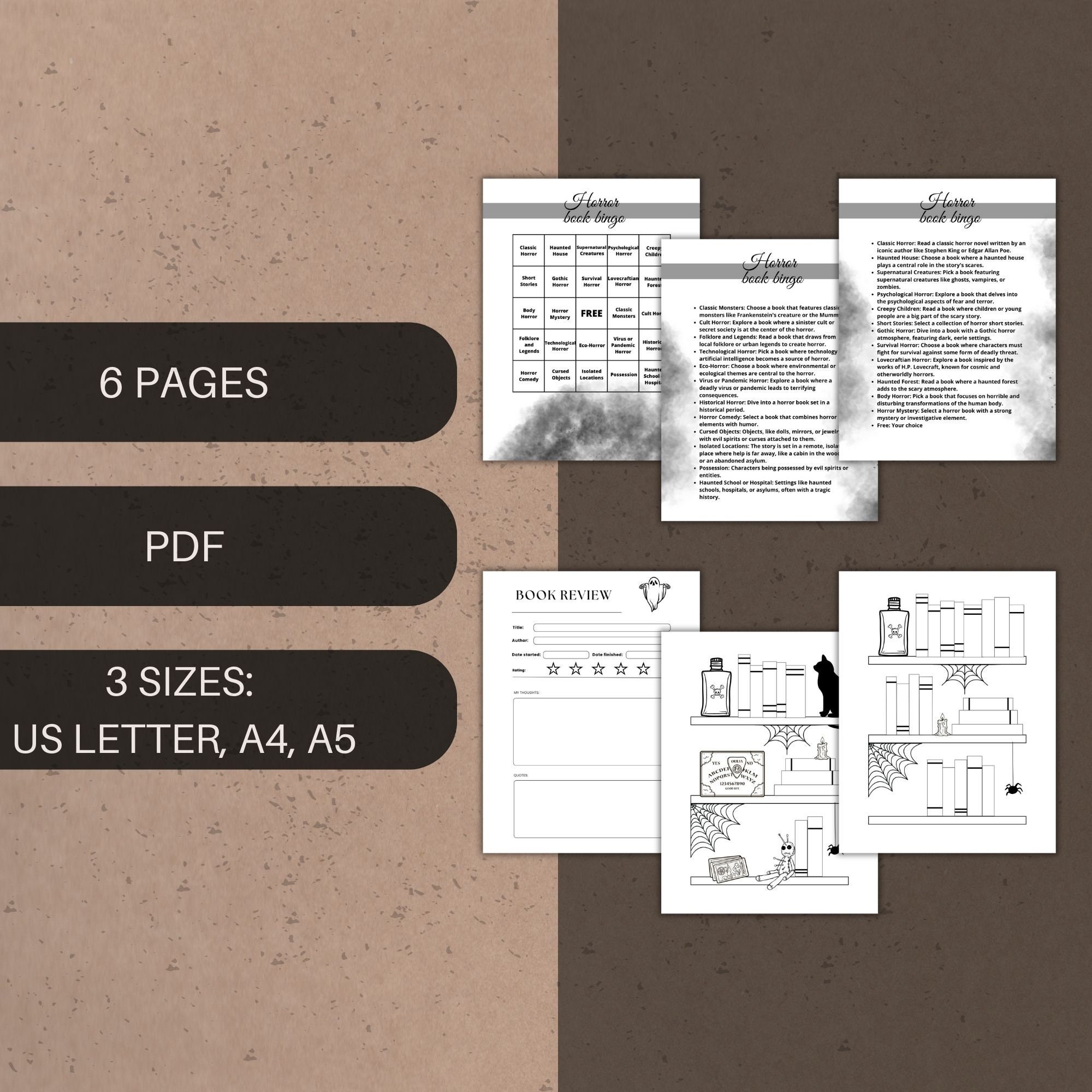 Horror Book Bingo Printable Horror Reading Challenge Horror Bookshelf ...