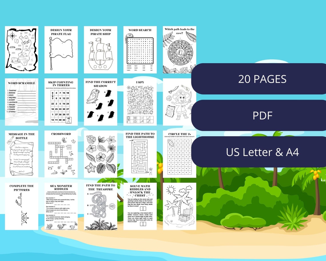 Pirate Activity Book Printable Treasure Island Activity Pages for Kids ...