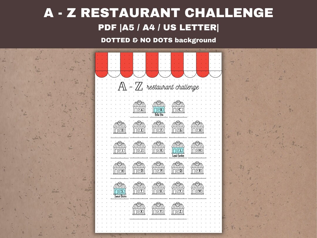 Restaurant Tracker Printable A - Z Restaurant Challenge Travel Journal ...