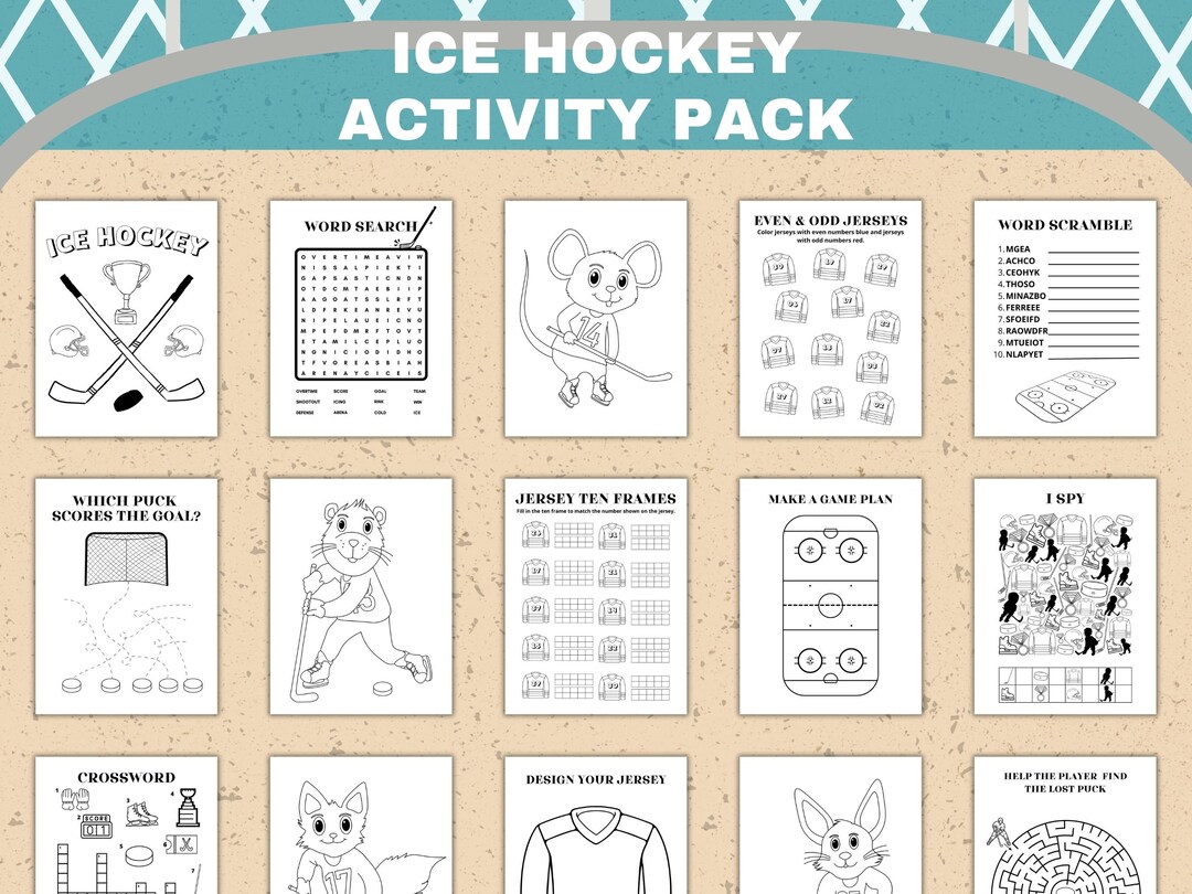 Ice Hockey Activity Book: Coloring Pages, Mazes, Word Search (digital ...