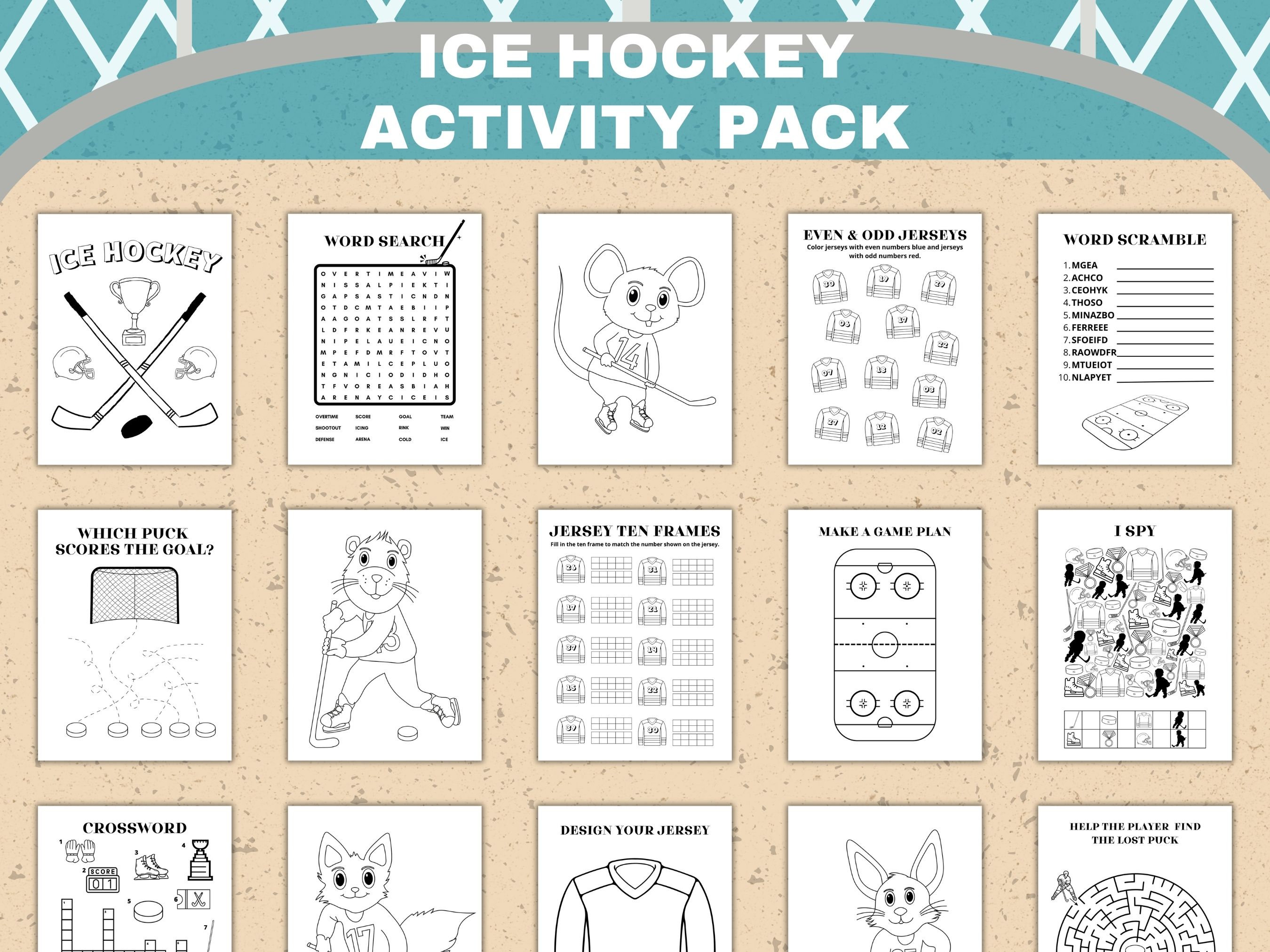 Ice Hockey Activity Pack Printable Activity for Kids Hockey Activity ...